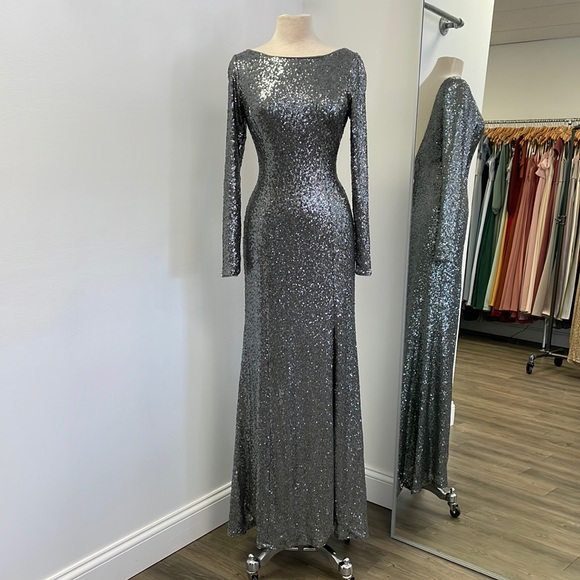 Theia | Dresses | Theia Backless Sequin Gown In Smoke 9247 | Poshmark